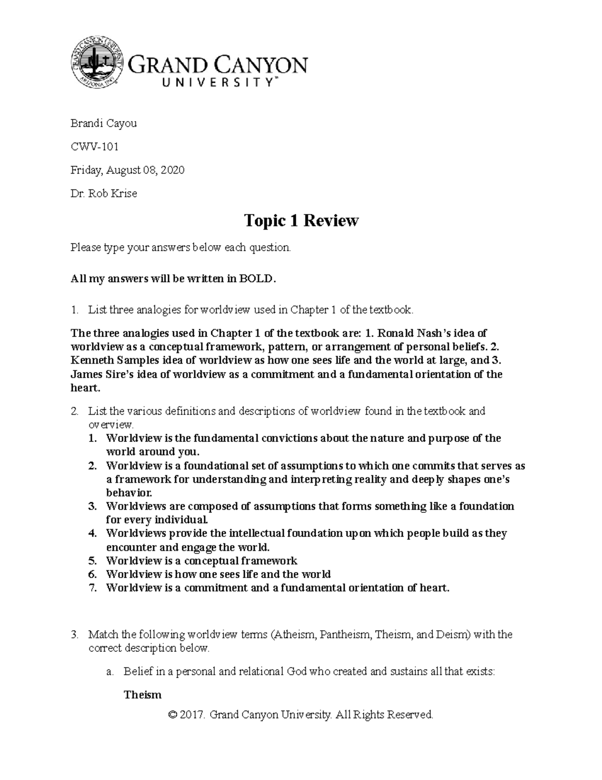 Topic 1 Review Grade A - Brandi Cayou CWV- Friday, August 08, 2020 Dr ...