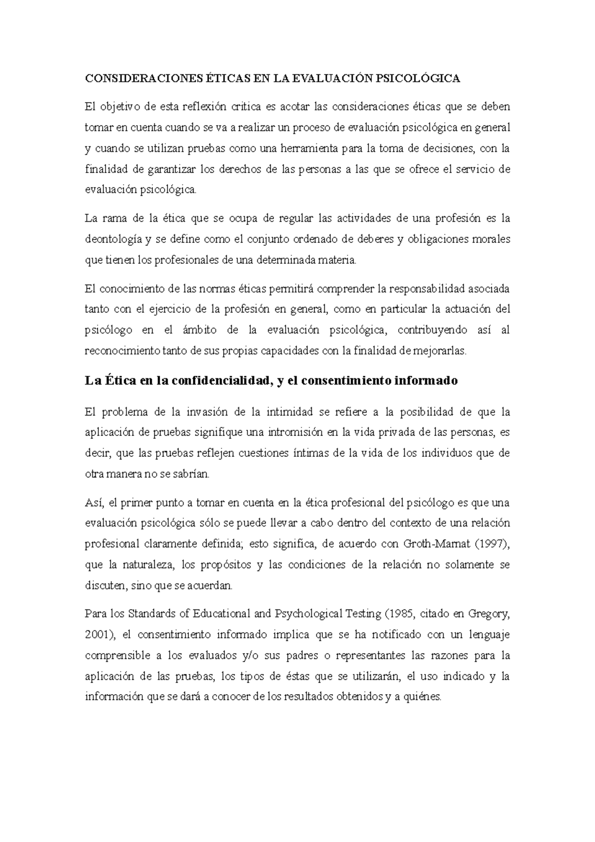 Consideraciones Eticas - CONSIDERACIONES ÉTICAS EN LA EVALUACIÓN ...