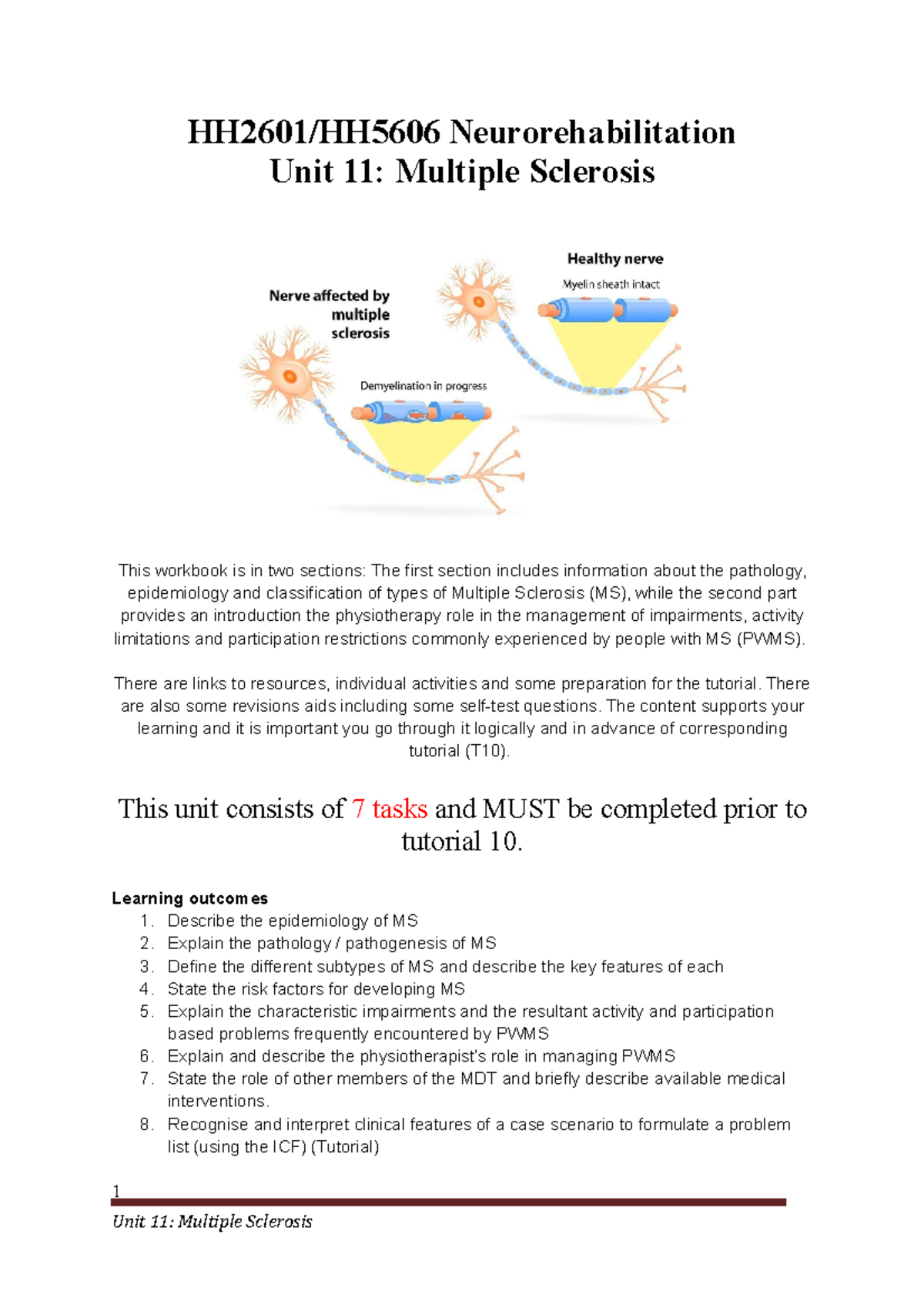 Unit 11- MS - Multiple Scelrosis - HH2601/HH5606 Neurorehabilitation ...