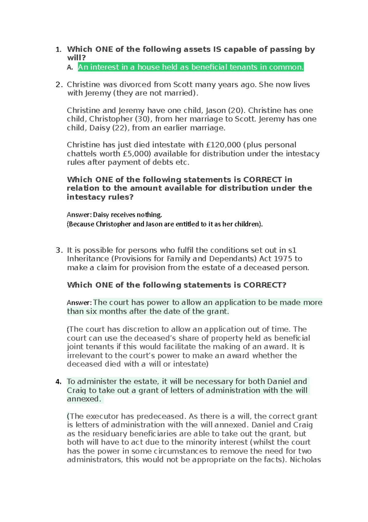 Wills Questions - ALL THE MCQS TO PRACTICE FROM, AND WITH THE ANSWERS ...