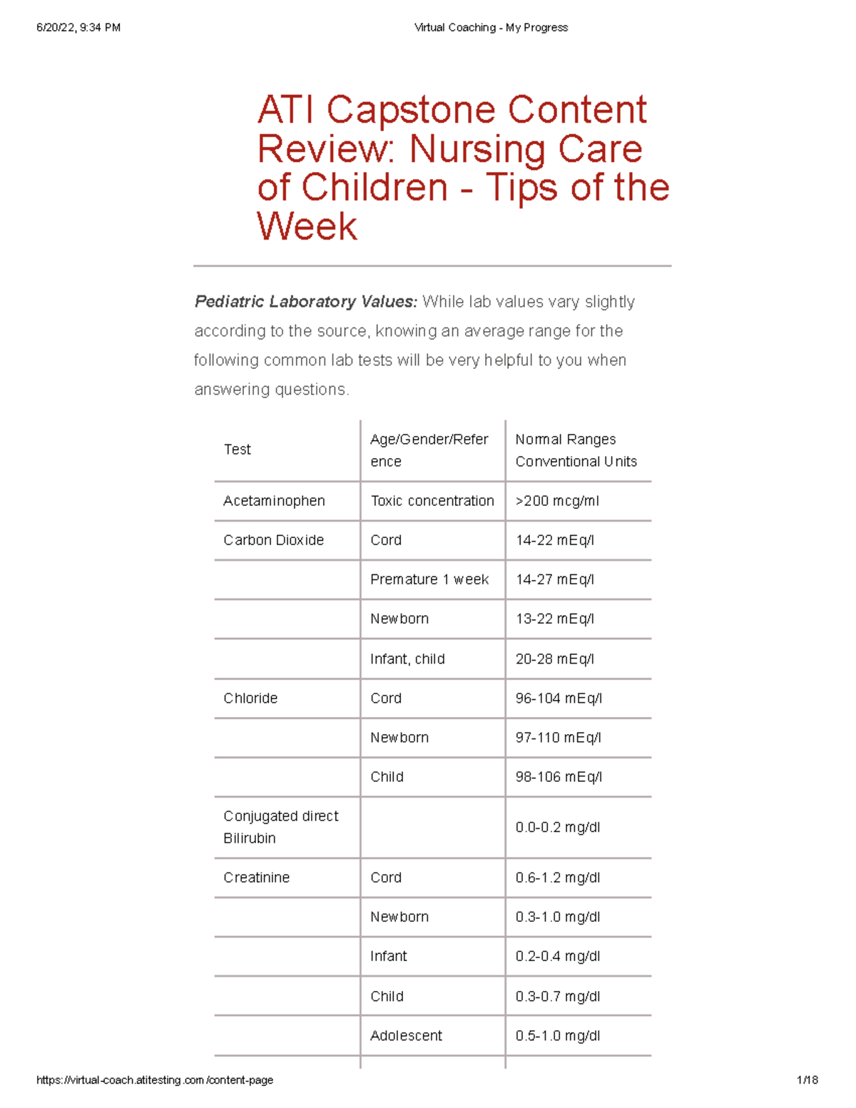 Nursing care for children - Pediatric Laboratory Values: While lab ...