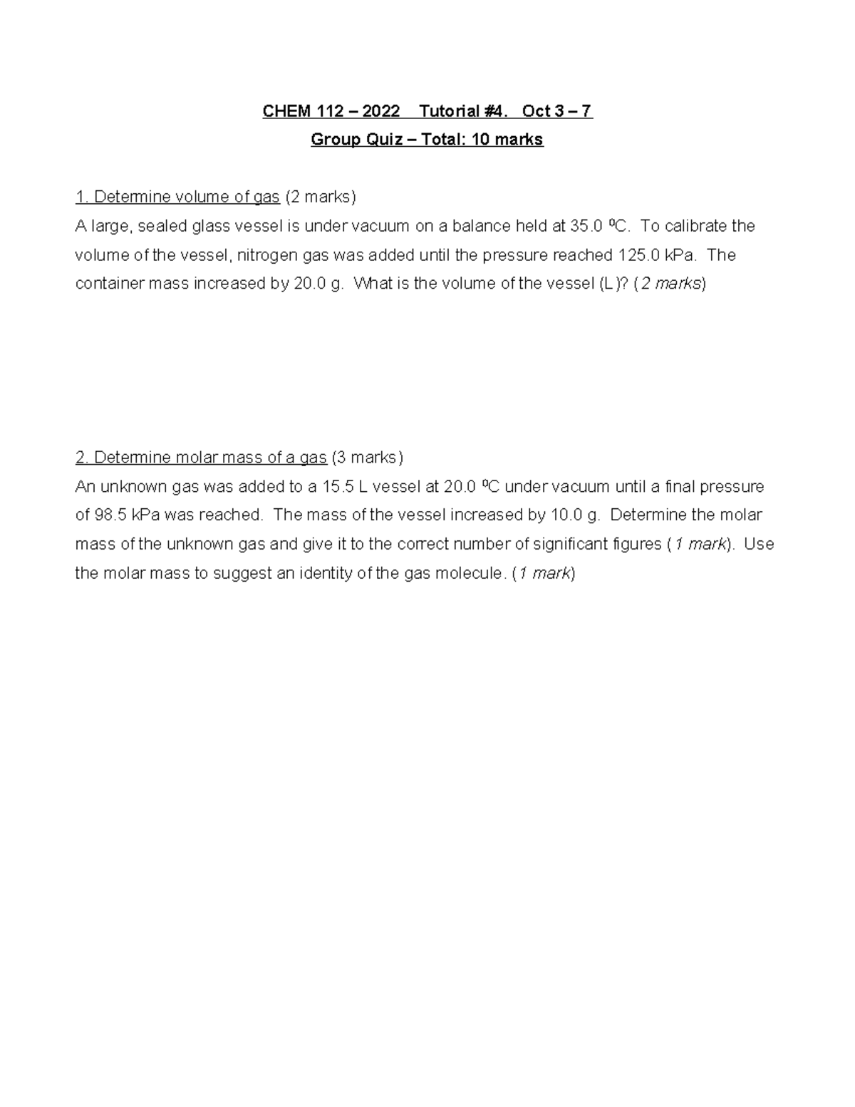 Tut4 Group Quiz FDG - n.a - CHEM 112 – 2022 Tutorial #4. Oct 3 – 7 ...