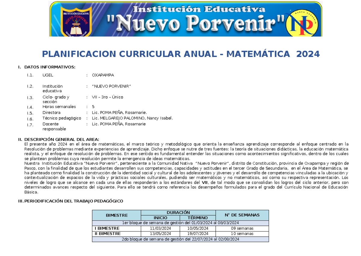 Programación Anual- 2024 - NP - PLANIFICACION CURRICULAR ANUAL ...