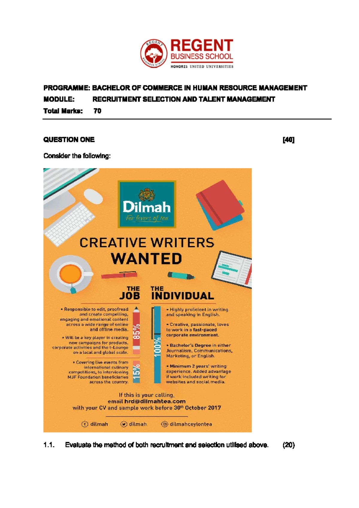 Recruitment Selection and Talent Management Assignment - BCOMHON HRM ...