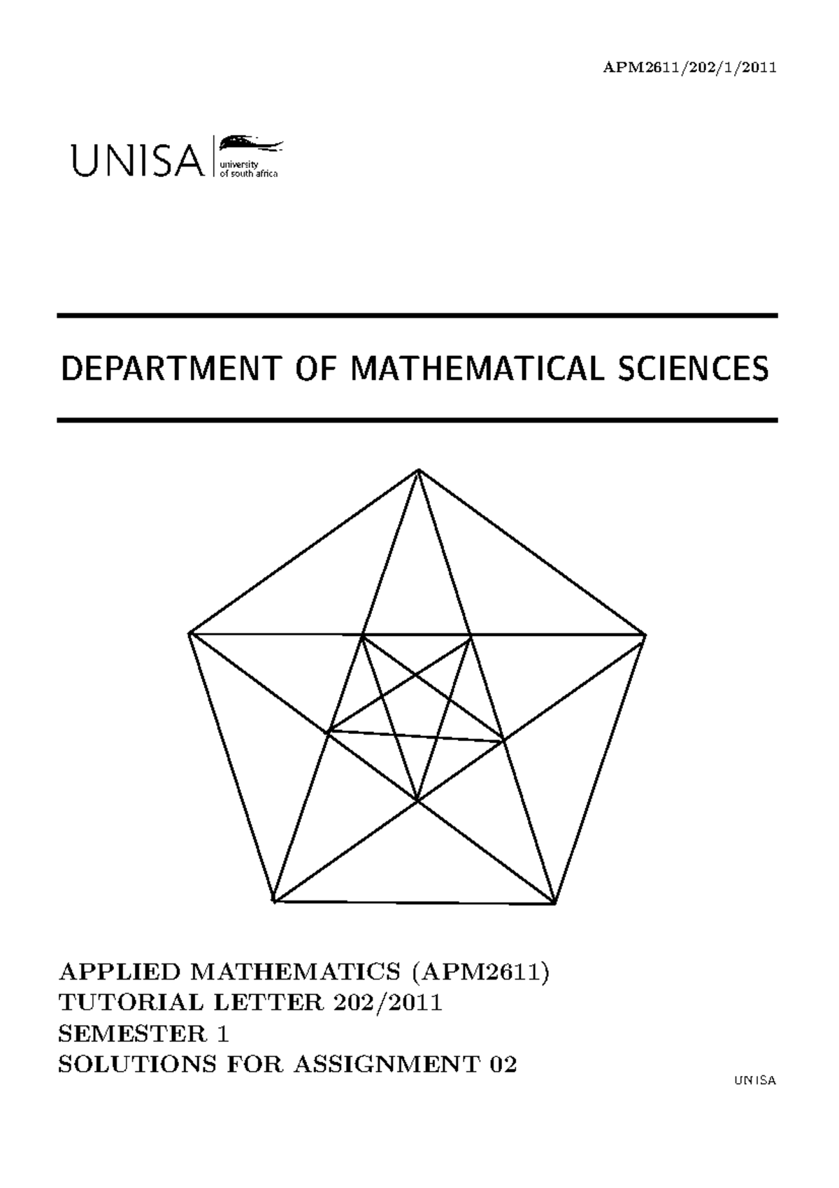 Assignment 2 solution - S1 2011 - APM2611/202/1/ DEPARTMENT OF ...