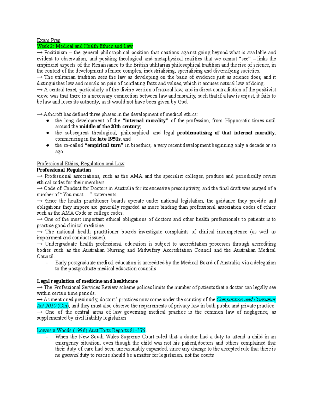 Bioethics EXAM Notes - Exam Prep Week 2: Medical and Health Ethics and ...