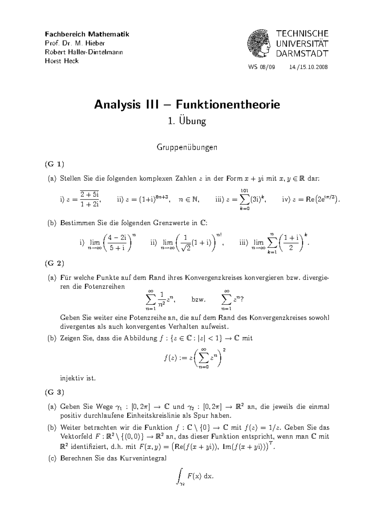 Uebung 01 - mathe - Fachbereich Mathematik Prof. Dr. M. Hieber Robert ...