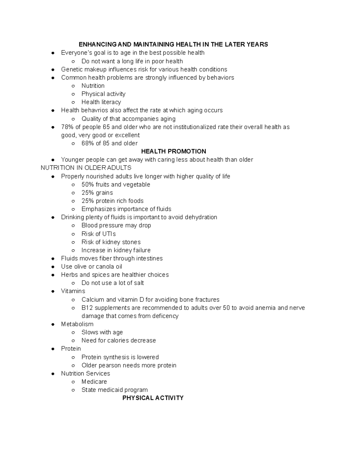 Health and Wellness - Lecture notes to prepare for exam/assignments ...