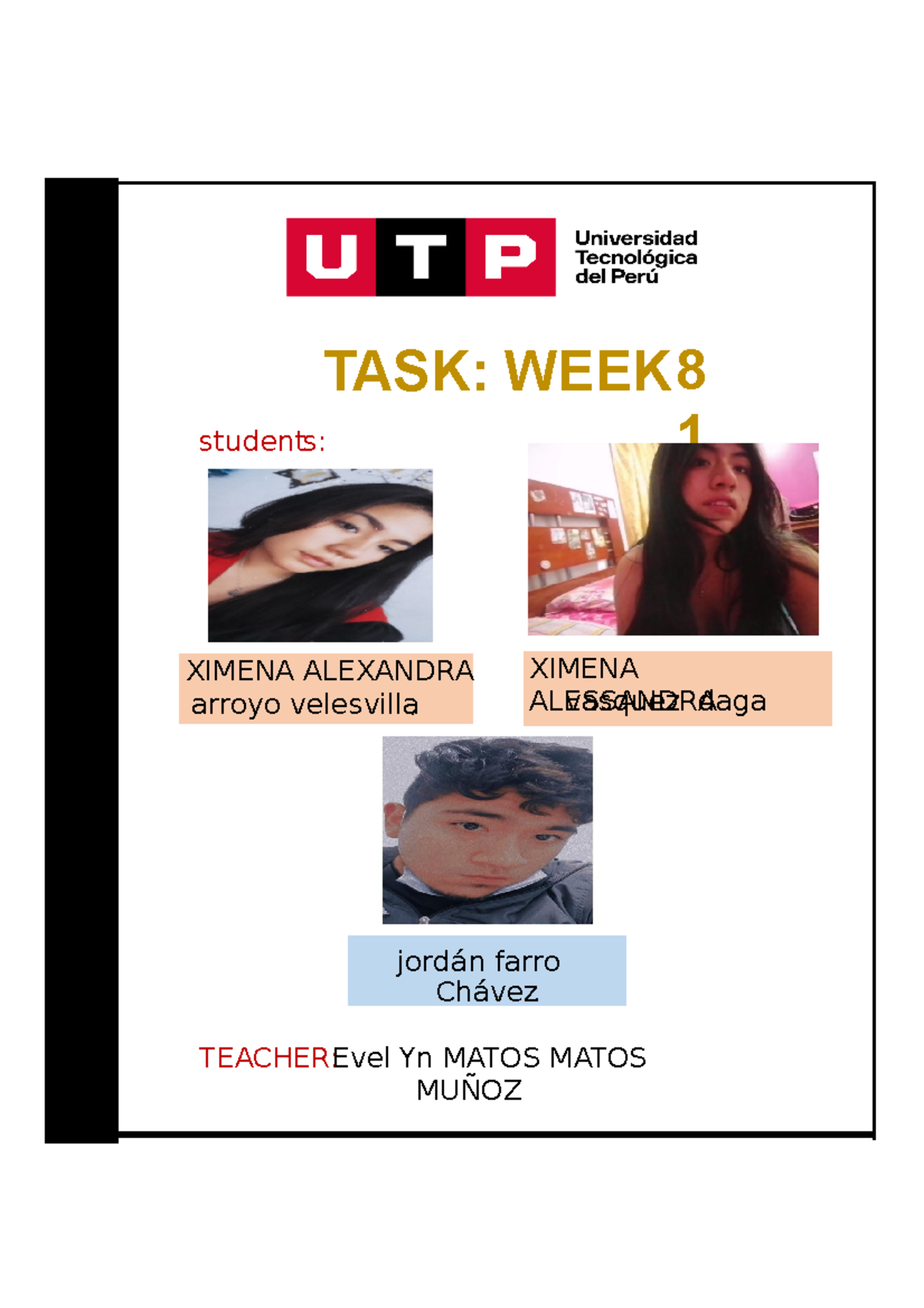 Ingles IV Semana 8 Jordan Chavez (1) - TASK: WEEK 8 students: 1 TEACHER ...