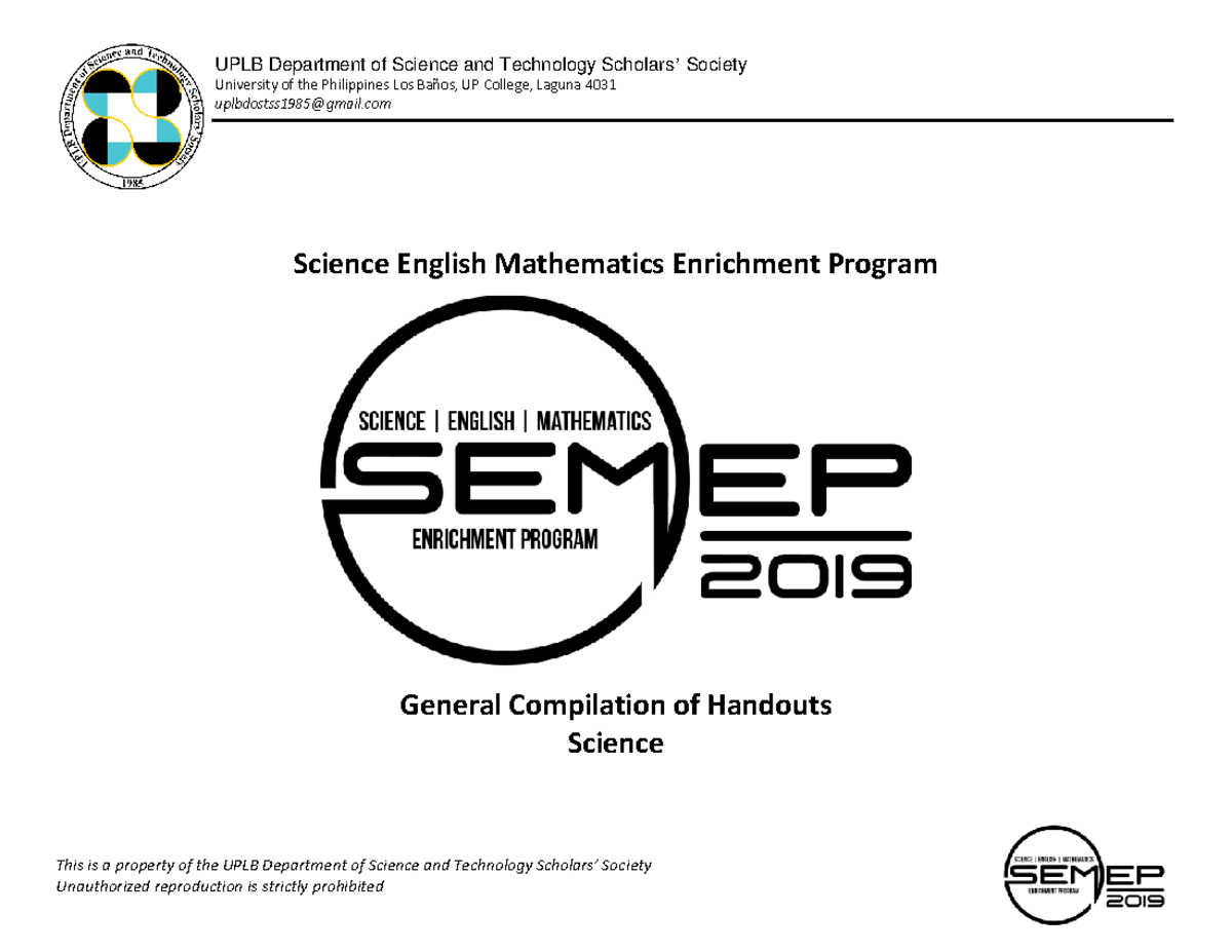 UPLB- Semep 2019 Science Notes - This is a property of the UPLB ...