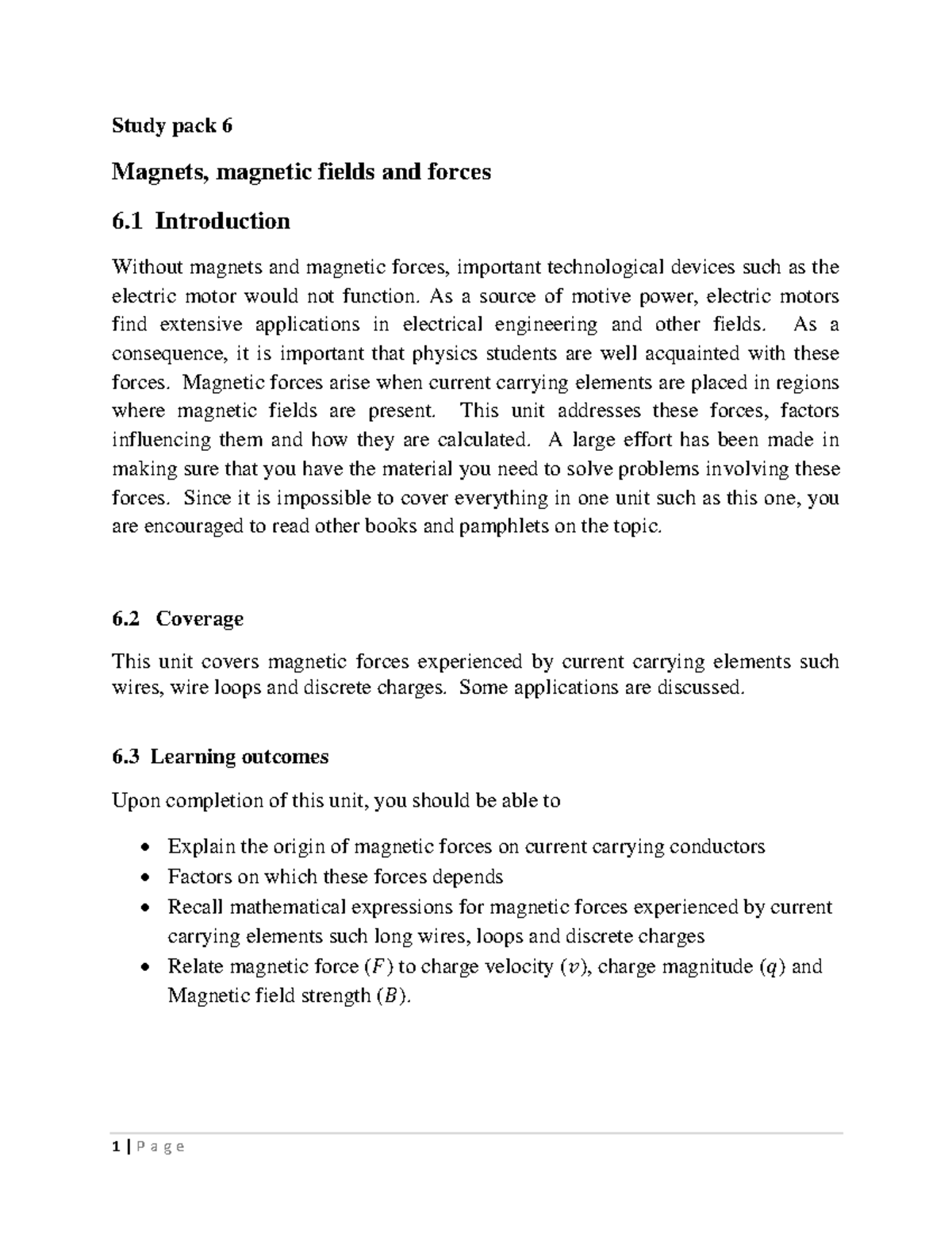 Magnetism - Study pack 6 Magnets, magnetic fields and forces 6 ...