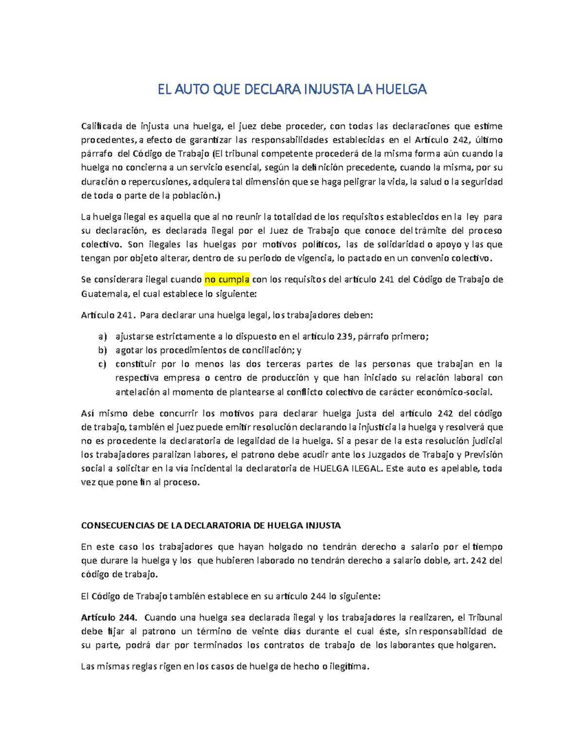 El auto que declara injust Icia de la huelga - EL AUTO QUE DECLARA ...