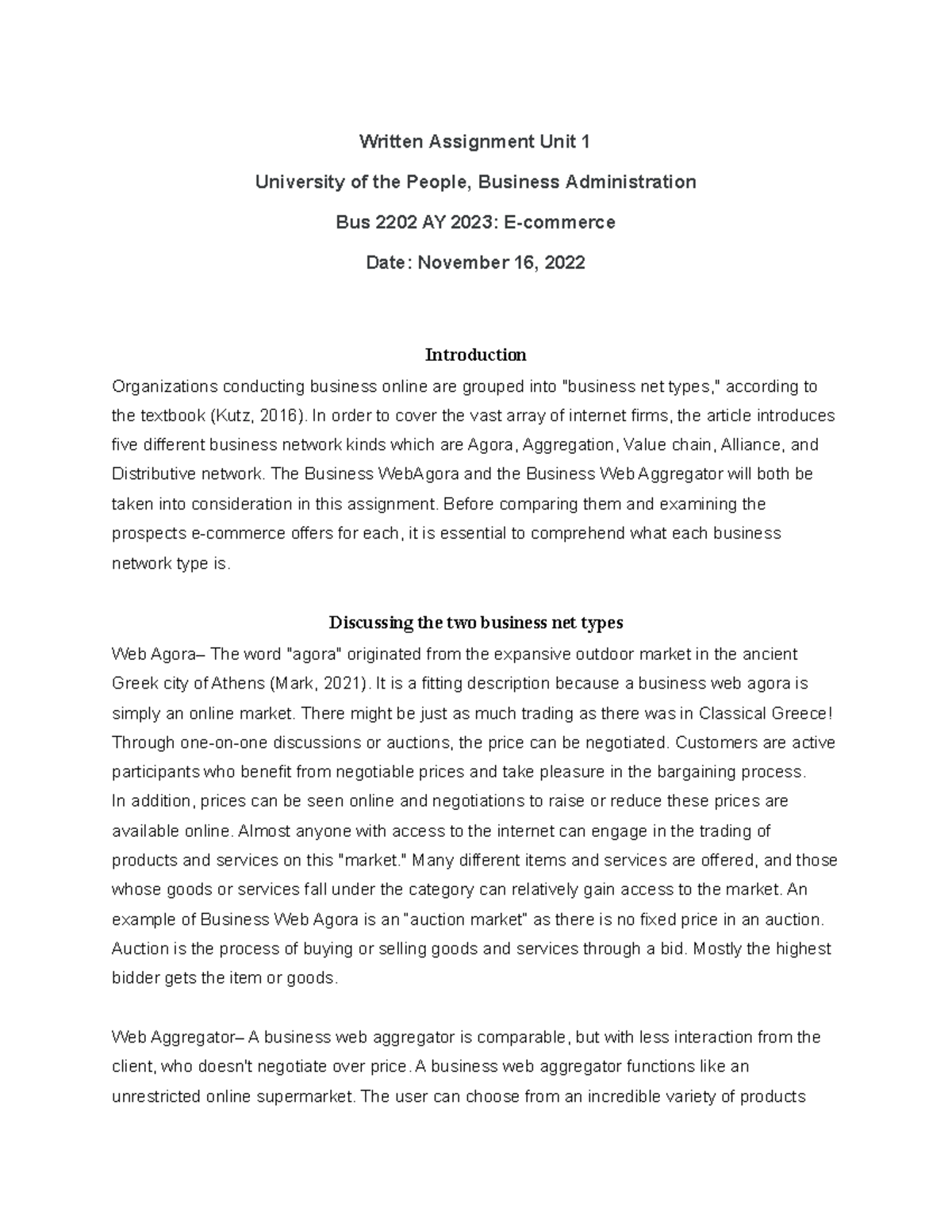 Unit 1 Written Assignment bus 2202 Ecommerce - Written Assignment Unit 1 University of the ...