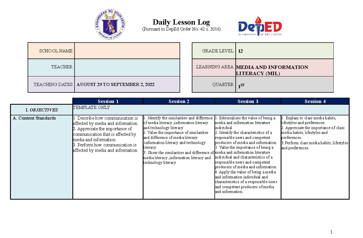 MIL - DLL - DLL - Daily Lesson Log (Pursuant to DepEd Order No. 42 s ...