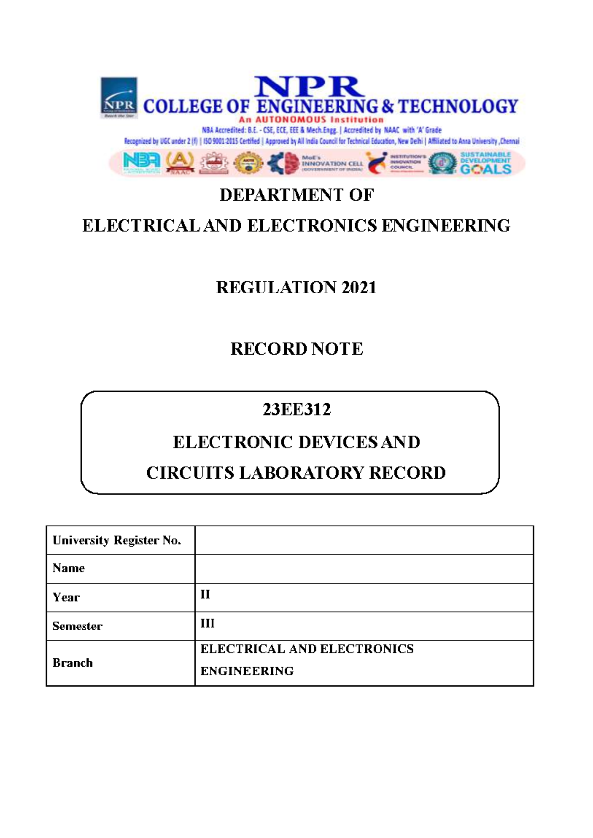 EDC Lab manual - otiuh0y9tiuy90iet90y - DEPARTMENT OF ELECTRICAL AND ELECTRONICS ENGINEERING ...