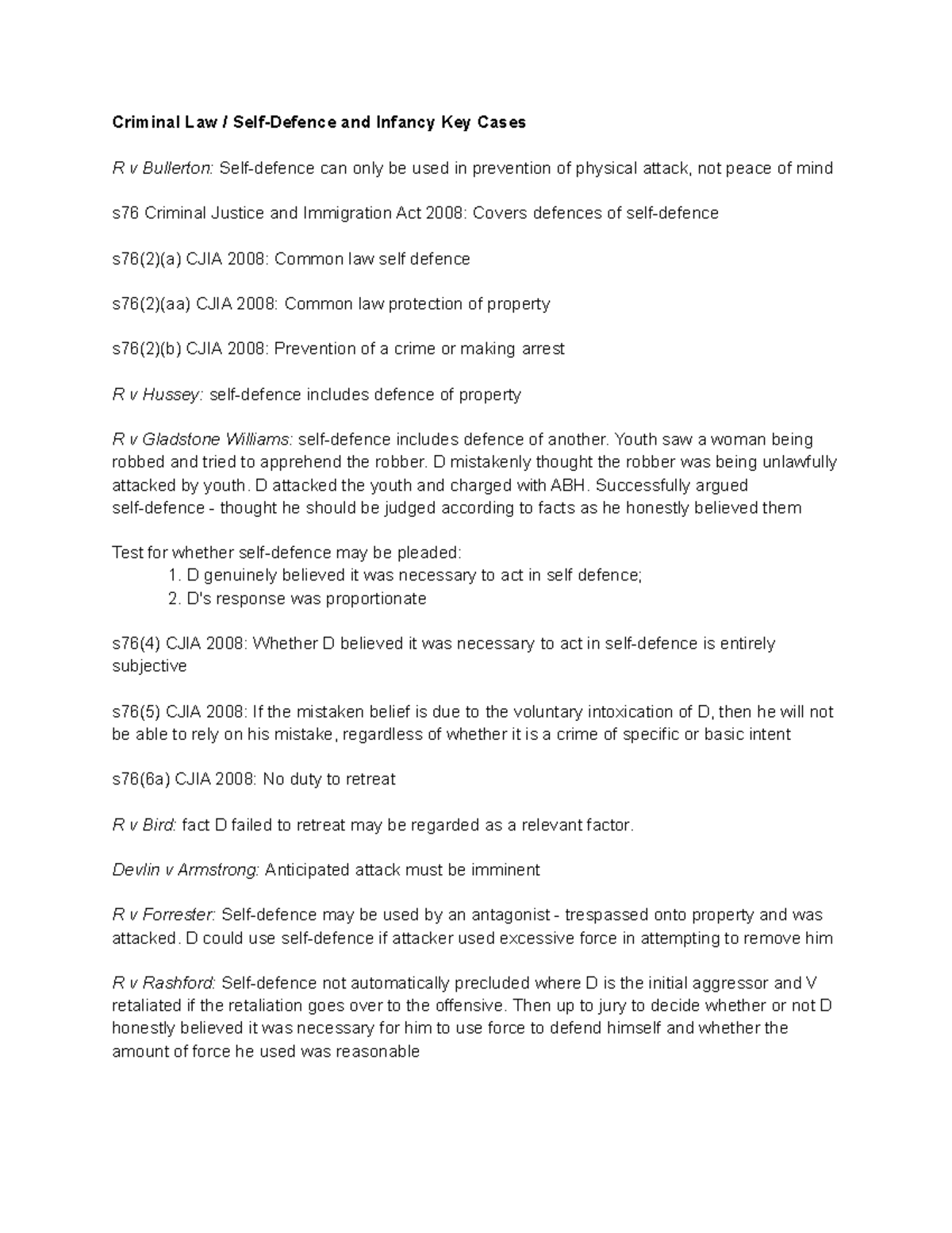 Criminal Law Self-Defence and Infancy Key Cases - Youth saw a woman ...