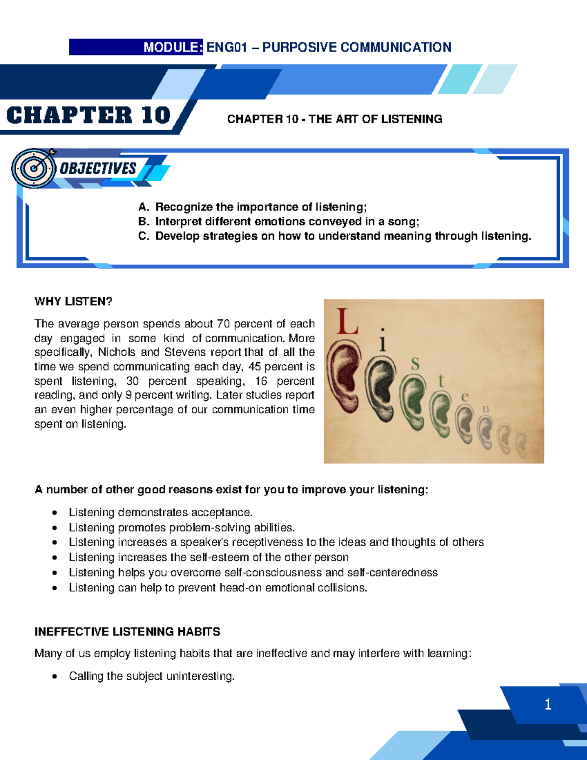 Chapter 10 - Oleng - CHAPTER 1 0 - THE ART OF LISTENING A. Recognize ...