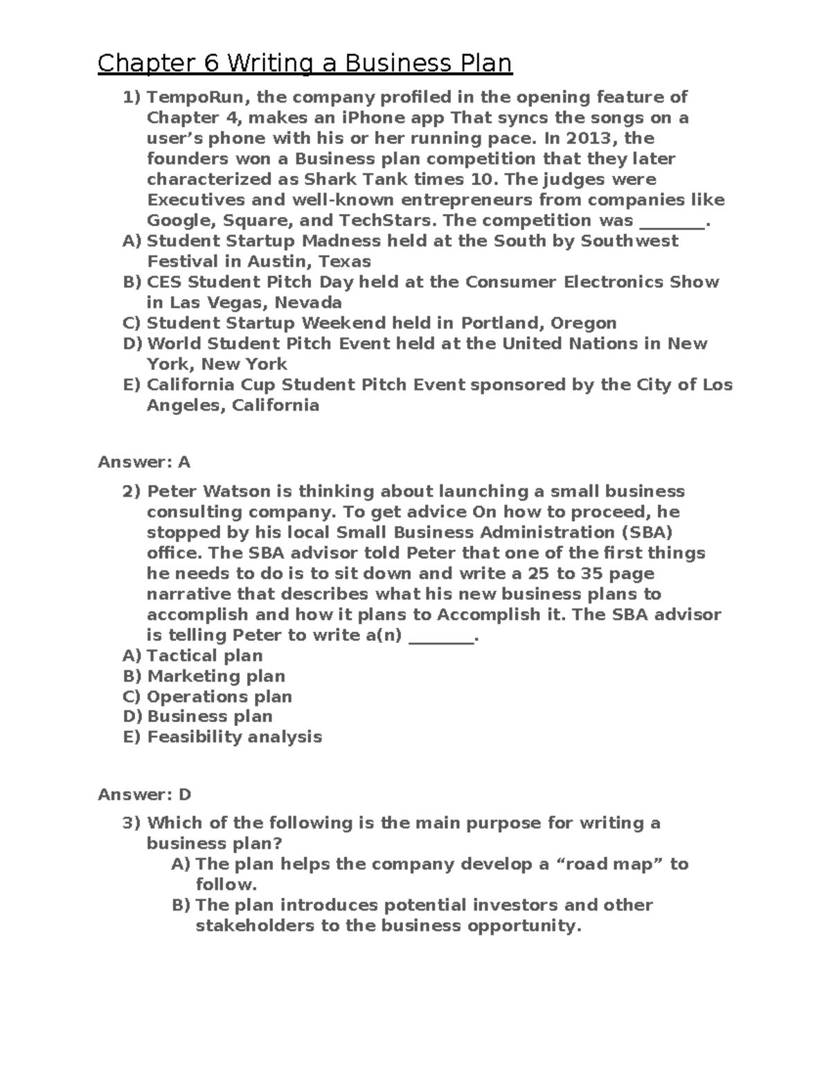 CH6 T.B Entrepreneurship - Chapter 6 Writing a Business Plan 1 ...