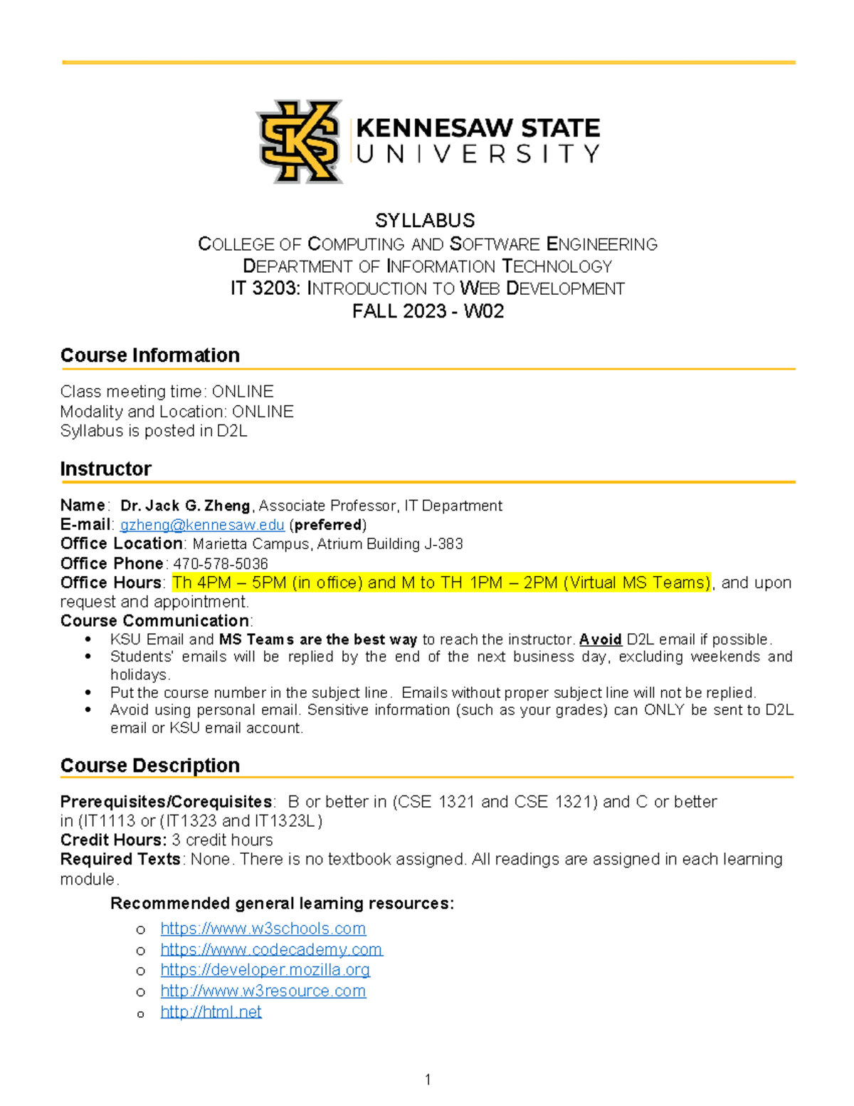 IT3203 Syllabus - SYLLABUS COLLEGE OF COMPUTING AND SOFTWARE ...