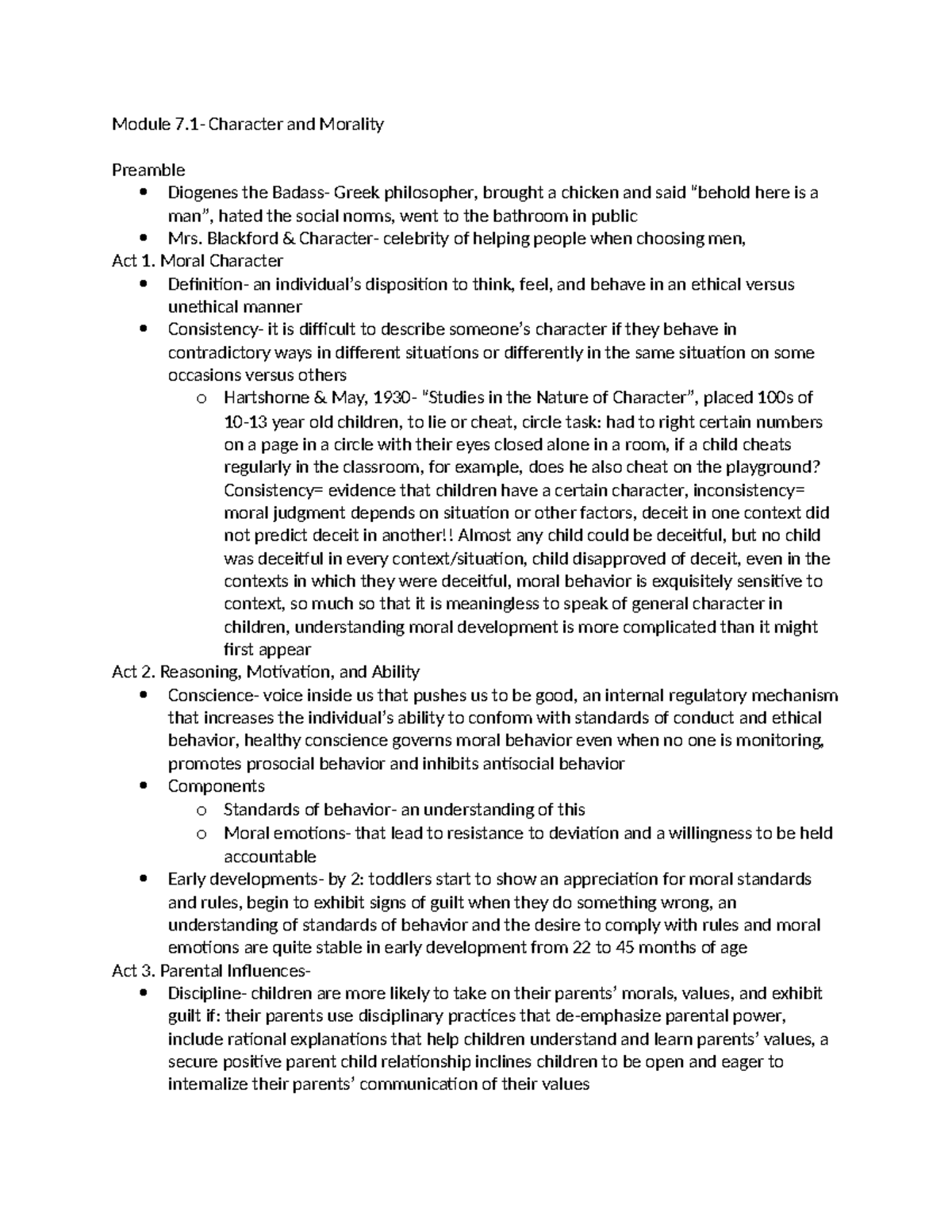Module 7.1 Notes - Module 7- Character and Morality Preamble Diogenes ...