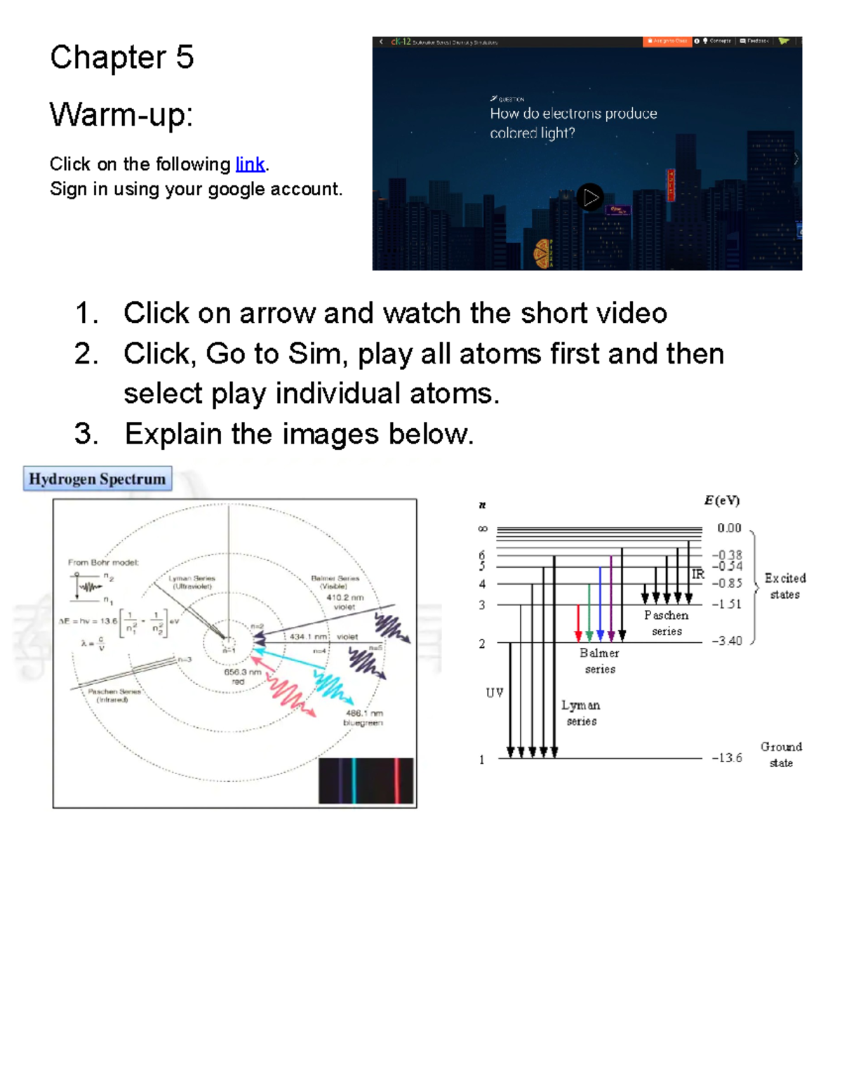 Warm up electron transitions - Chapter 5 Warm-up: Click on the ...