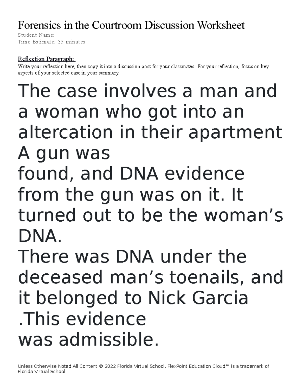 Forensics in the courtroom discussion worksheet - Forensics in the ...