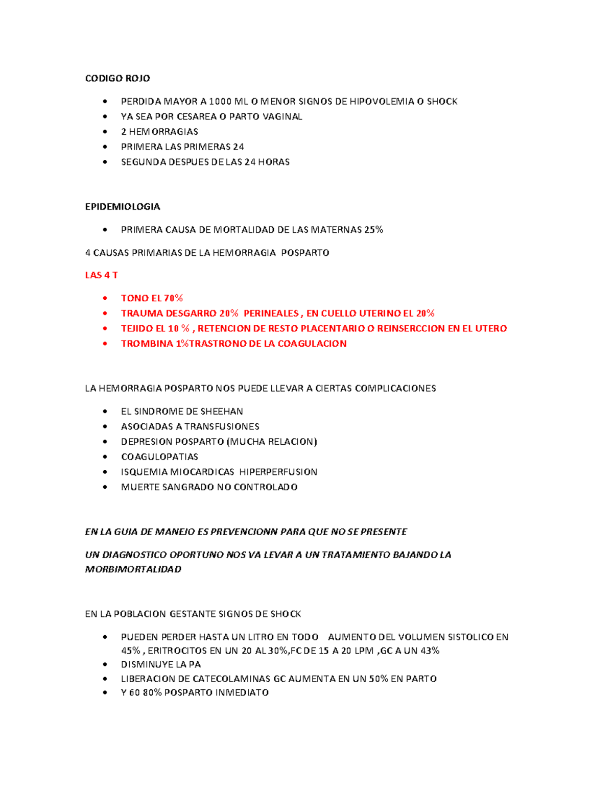 Codigo ROJO - GINECOLOGIA - CODIGO ROJO • PERDIDA MAYOR A 1000 ML O ...