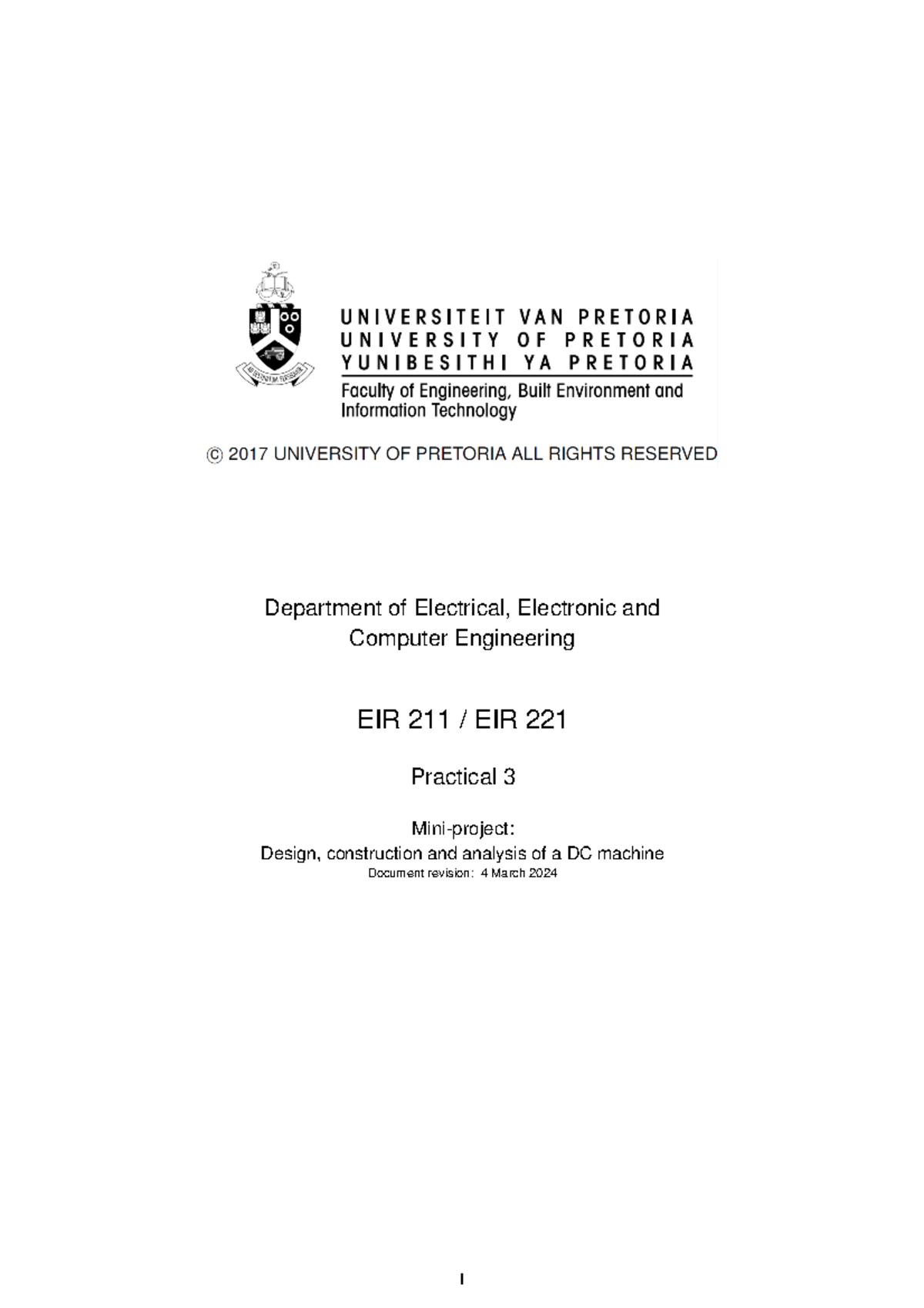 EIR 211 Prac 3 Guide 2023 - Department of Electrical, Electronic and ...