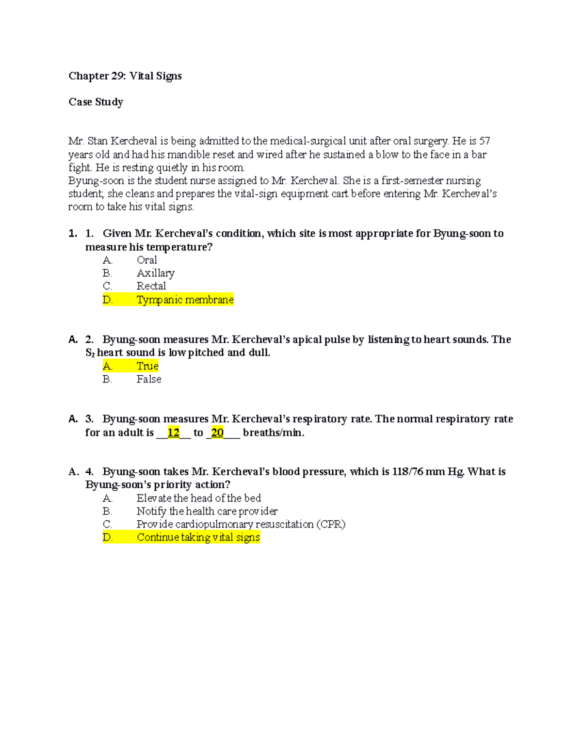 Case study ONEewd - Chapter 29: Vital Signs Case Study Mr. Stan ...