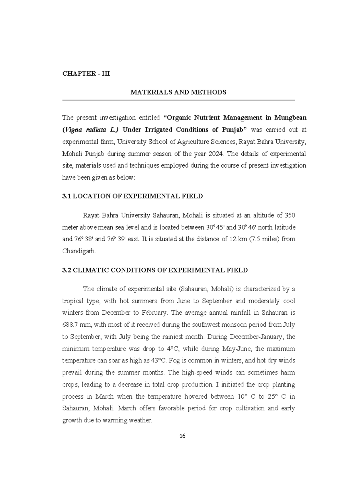 Chapter-3 Material and methods - CHAPTER - III MATERIALS AND METHODS The present investigation ...