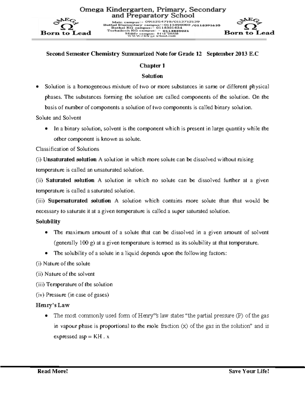 Chemistry -Grade-12 - Second Semester Chemistry Summarized Note for ...