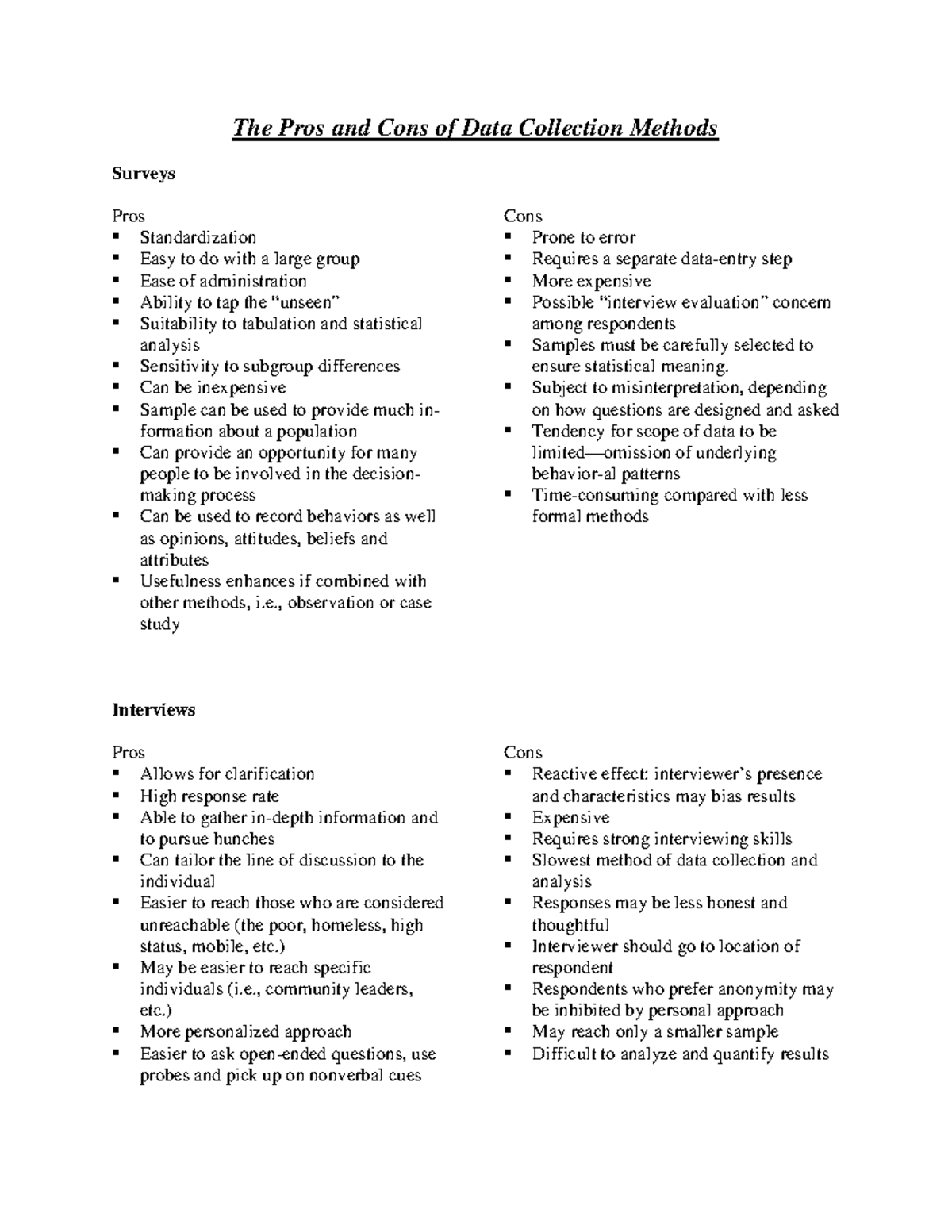 Data Collection Methods-pros and cons 2 - The Pros and Cons of Data ...