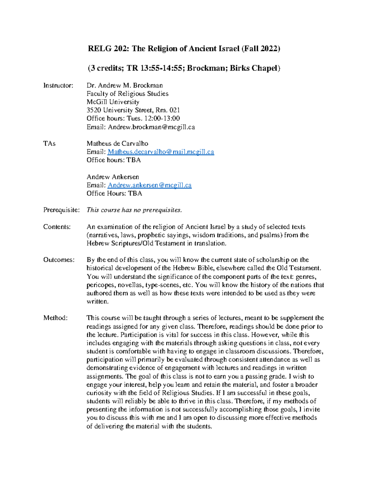 RELG 202 Syllabus - RELG 202: The Religion of Ancient Israel (Fall 2022 ...