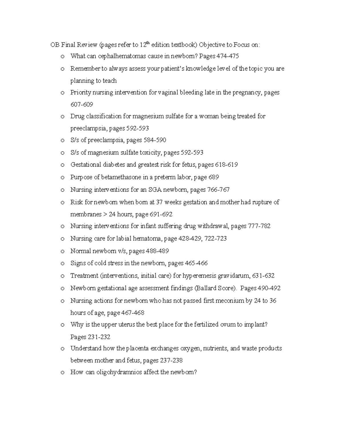 OB Final Objectives - OB Final Review (pages refer to 12th edition textbook) Objective to Focus ...