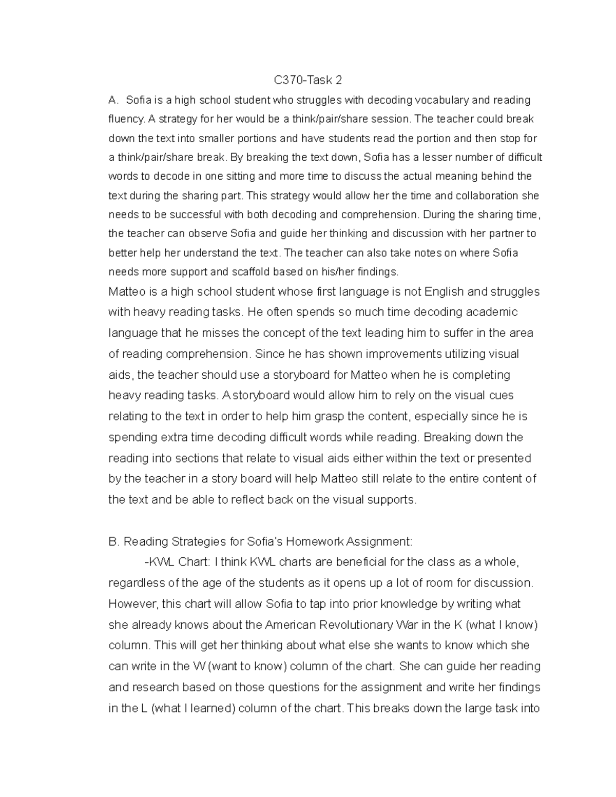 C730 Task 2-Sofia and Matteo - C370-Task 2 A. Sofia is a high school ...