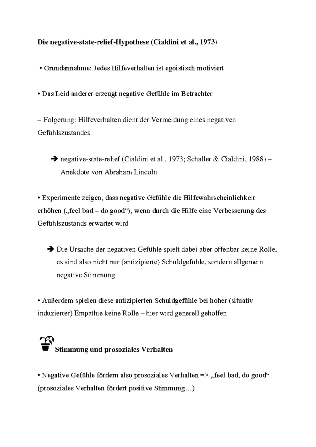 Die negative - Die negative-state-relief-Hypothese (Cialdini et al ...