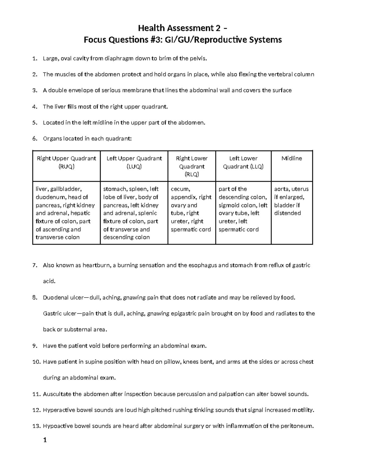 Focus Review - GI, GU Male Reproductive System - Health Assessment 2 ...