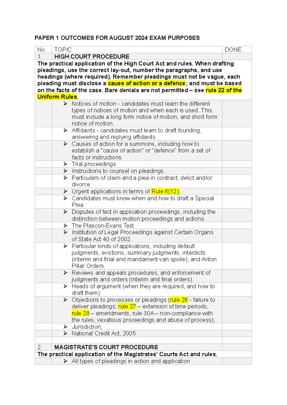 Paper 1 Outcomes FOR August 2024 EXAM Purposes - PAPER 1 OUTCOMES FOR ...