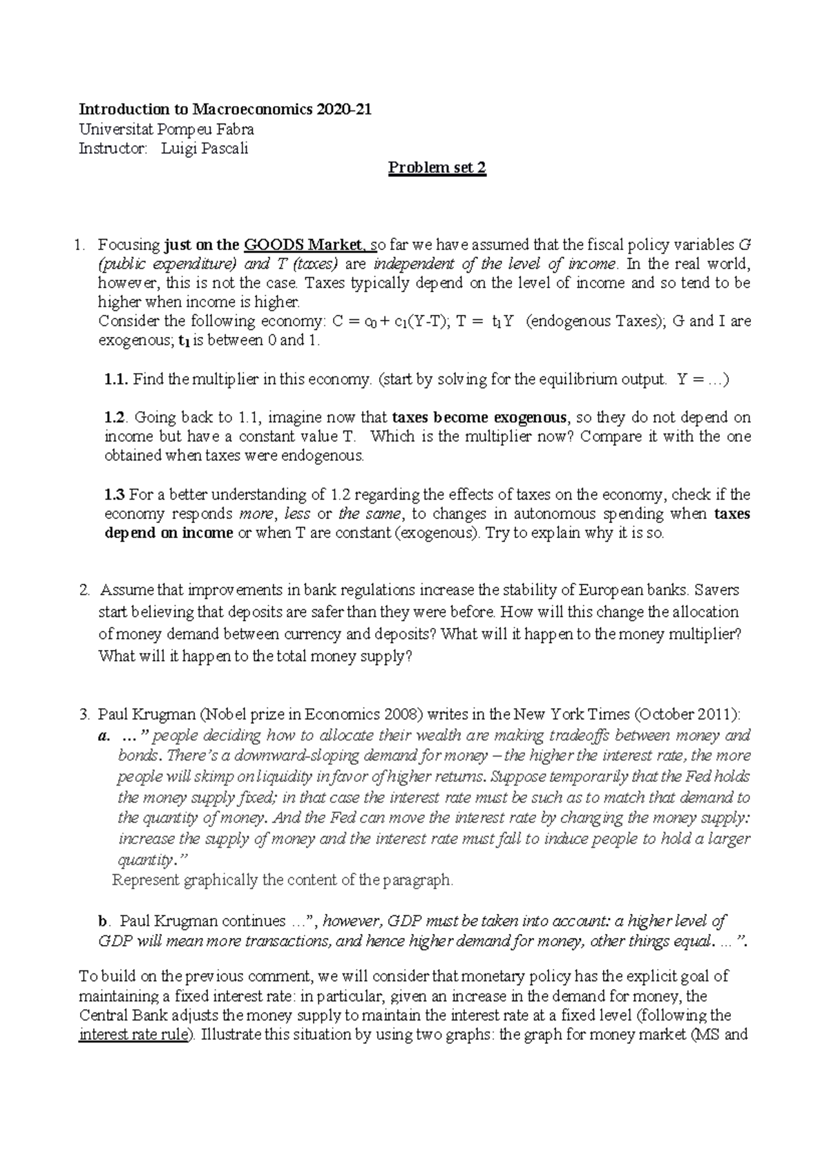 Problem set 2_introduction to macroeconomics - Introduction to Macroeconomics 2020- Universitat ...