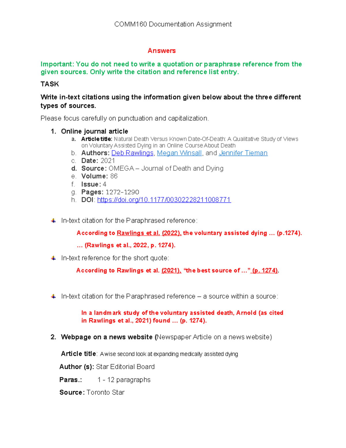 APA Assignment - COMM160 Documentation Assignment Answers Important ...