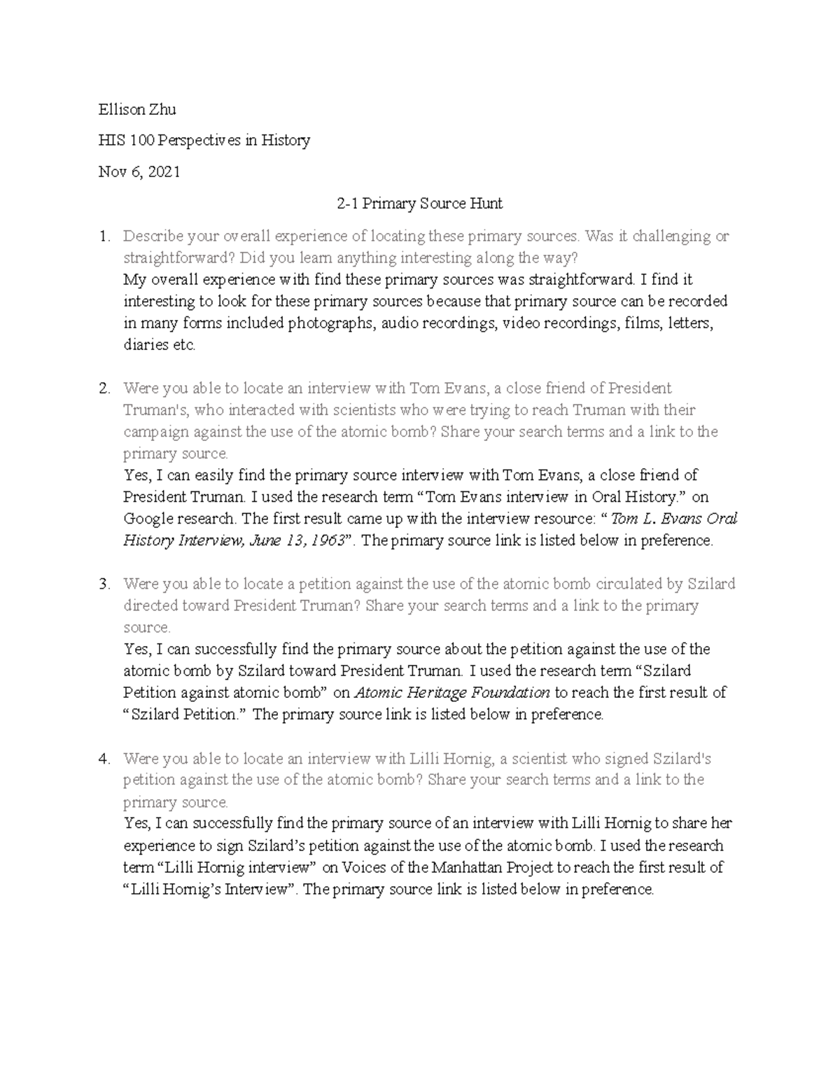2-1 Primary Source Hunt - Ellison Zhu HIS 100 Perspectives in History ...