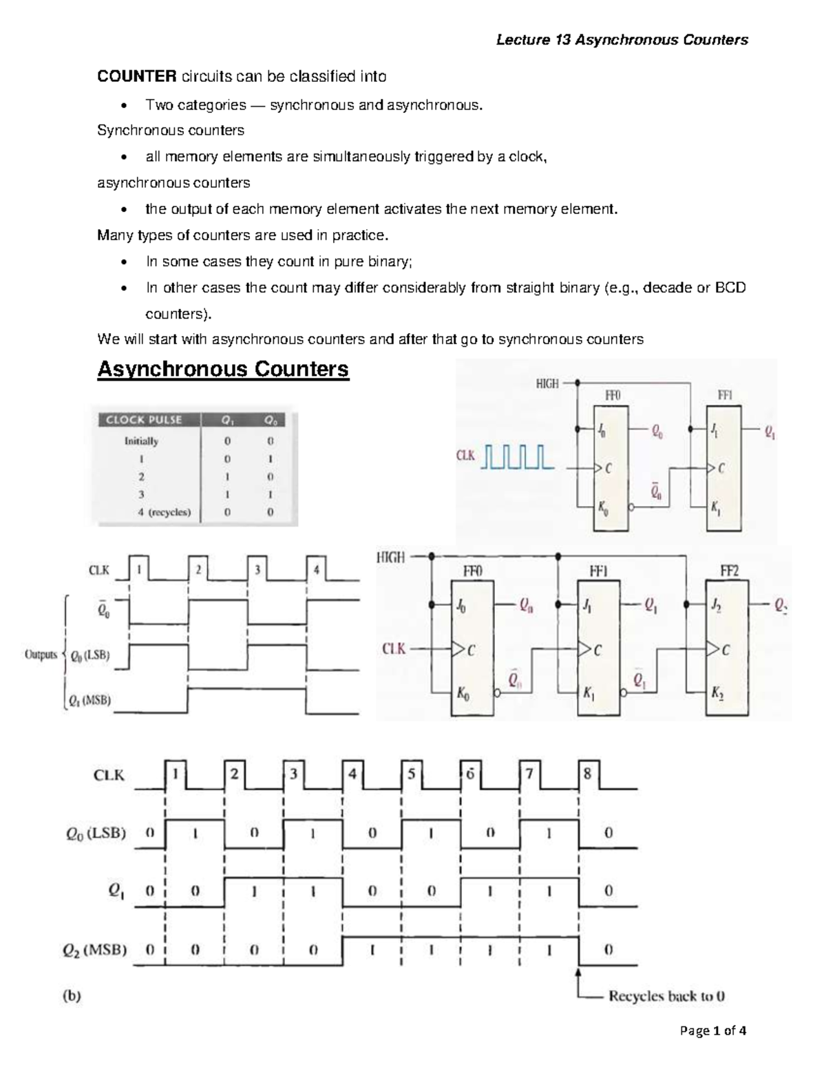 Lec 23a-Asynchronous counters - COUNTER circuits can be classified into ...