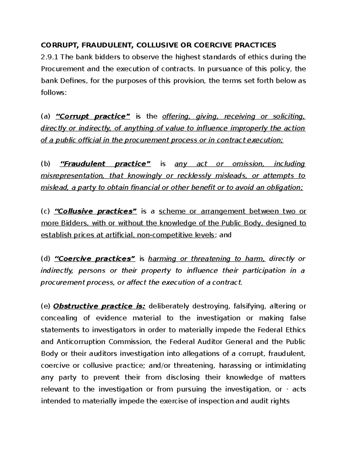 Corrupt 3 - corr - CORRUPT, FRAUDULENT, COLLUSIVE OR COERCIVE PRACTICES ...