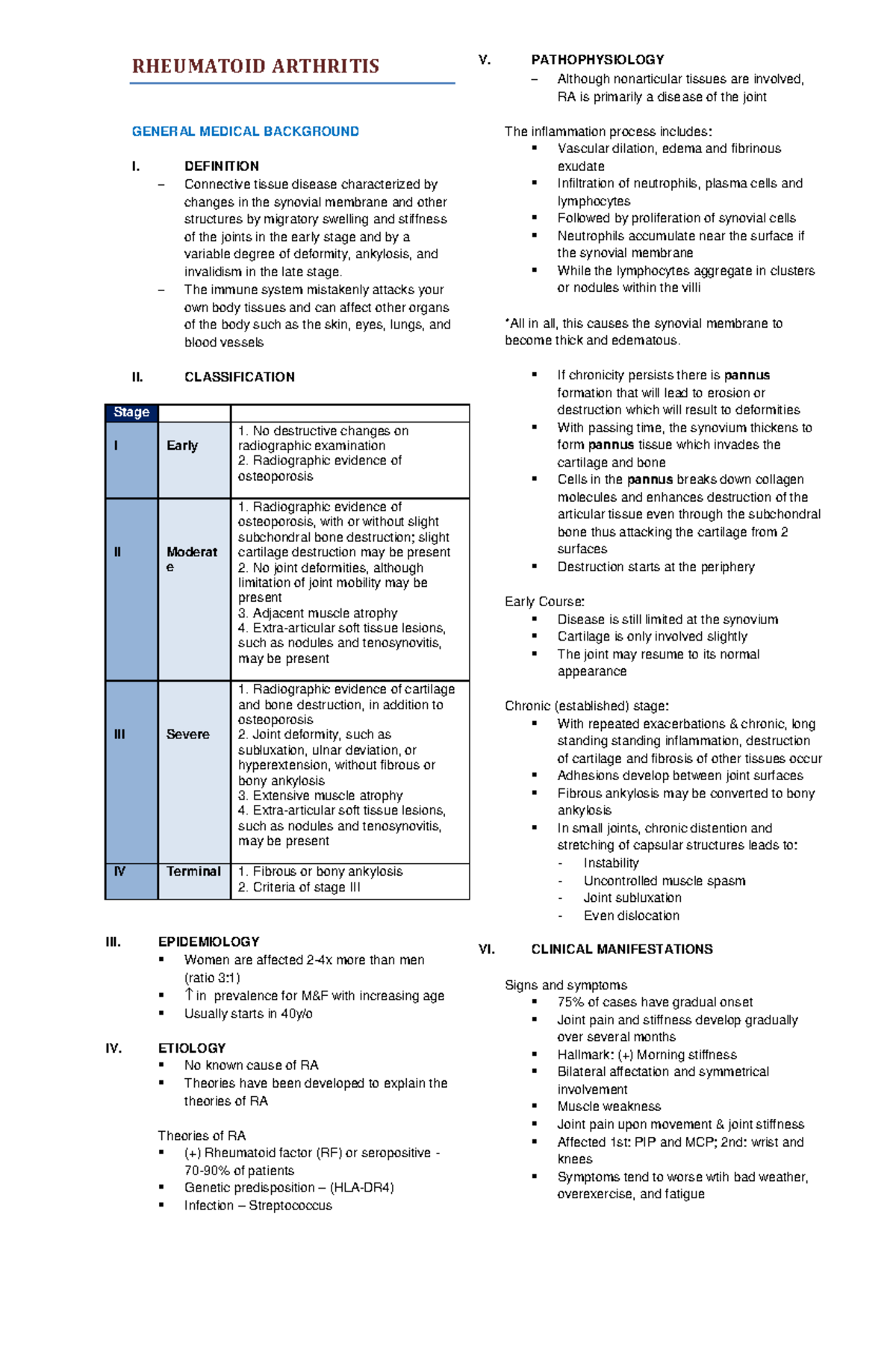 6-RA - Revalida notes on Rheumatoid arthritis Reference includes ...