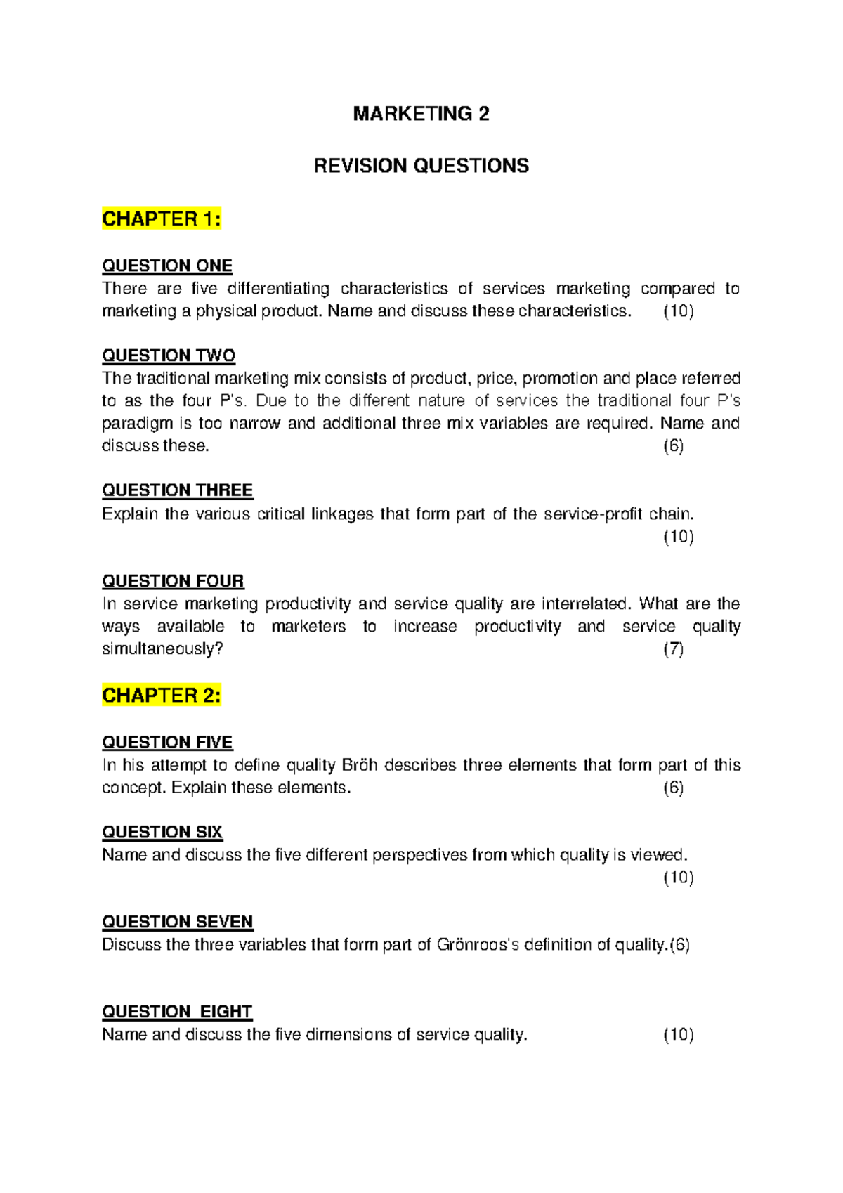 Marketing 2 Revision Questions Bmmax 2A - MARKETING 2 REVISION ...