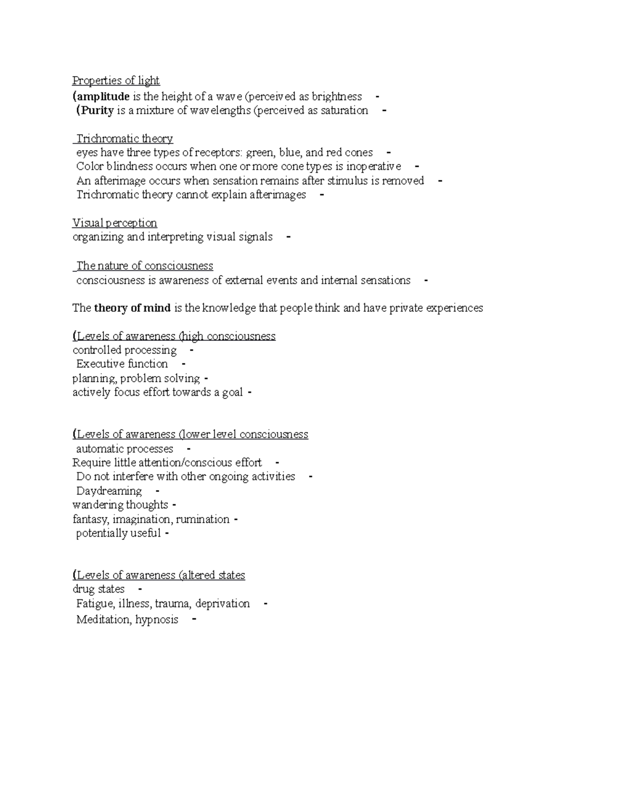Psych 120not5 - Properties of light (amplitude is the height of a wave ...