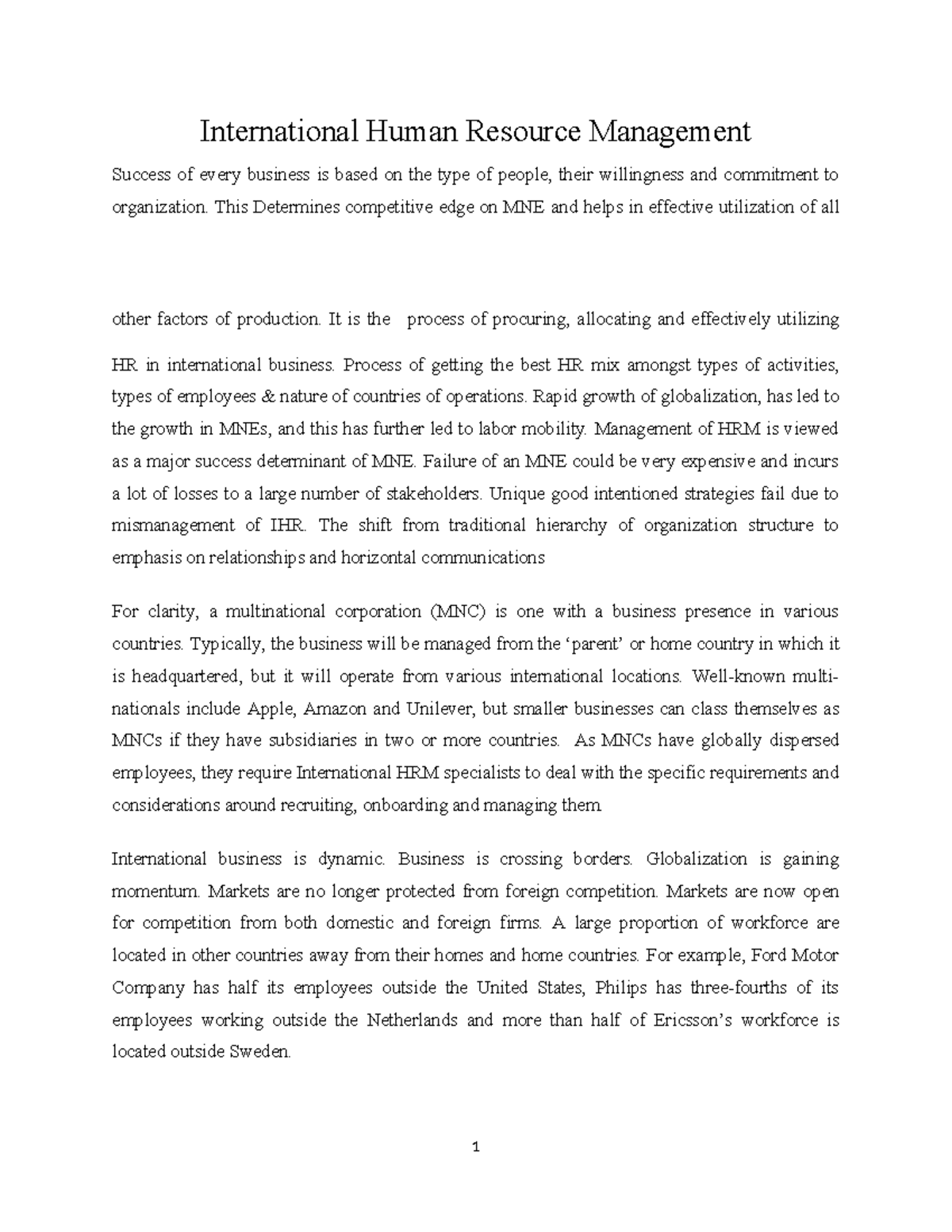 International HRM - Hr notes from KU - International Human Resource ...