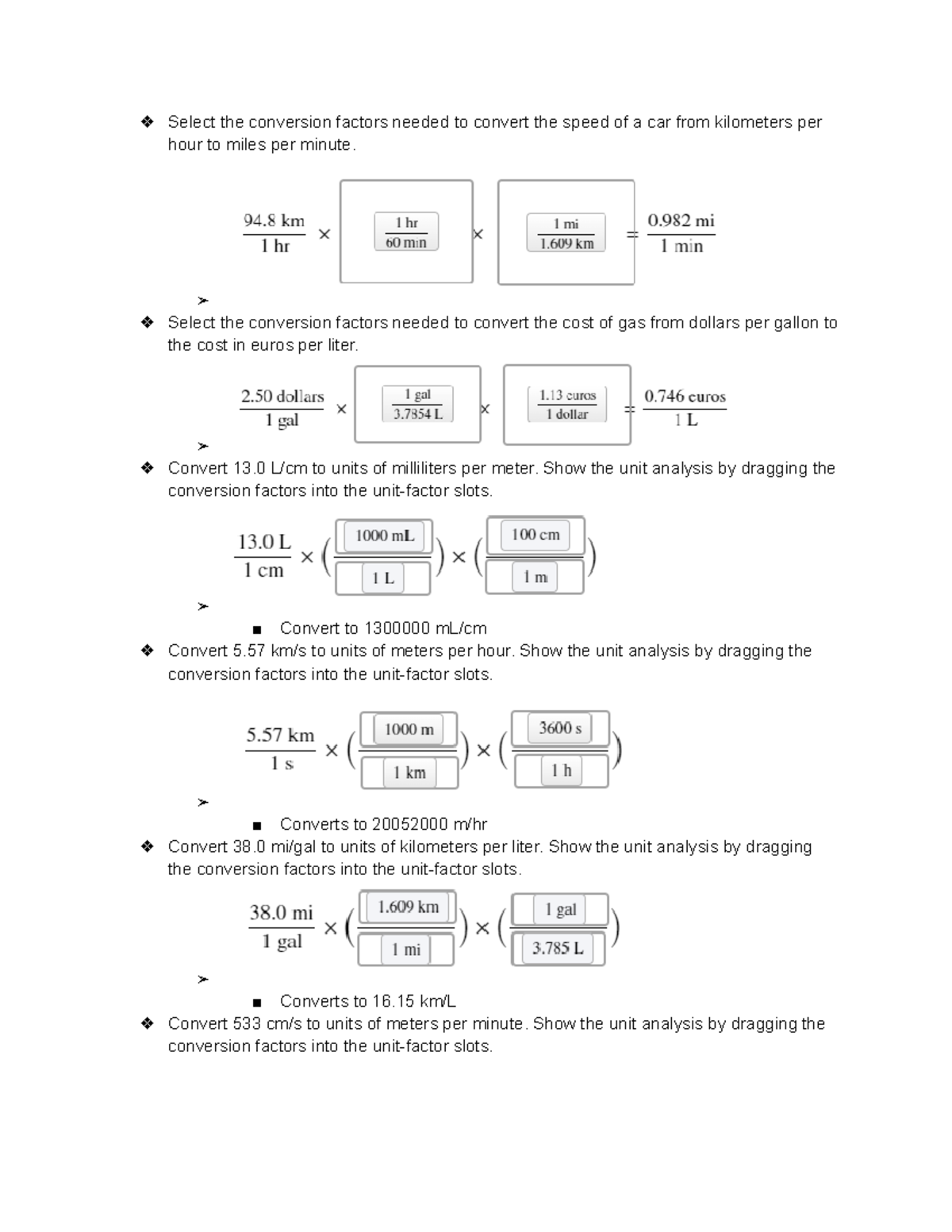 Dimensional Analysis - Select the conversion factors needed to convert ...