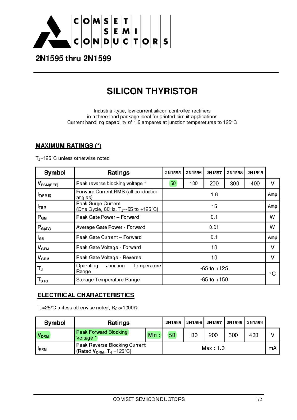 SCR 2N1595 - Diodo scr tiristor electrónica de potencia año 2022 información técnica y - Studocu
