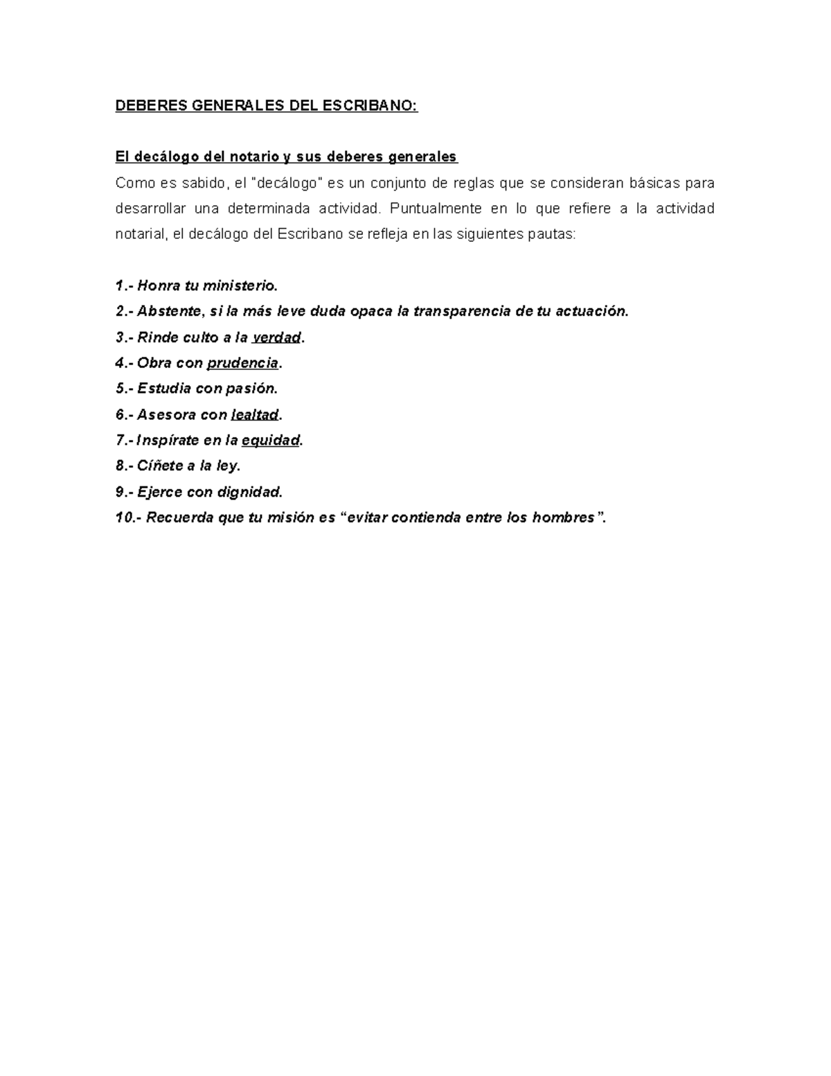 Decalogo DEL Notario - DEBERES GENERALES DEL ESCRIBANO: El decálogo del ...